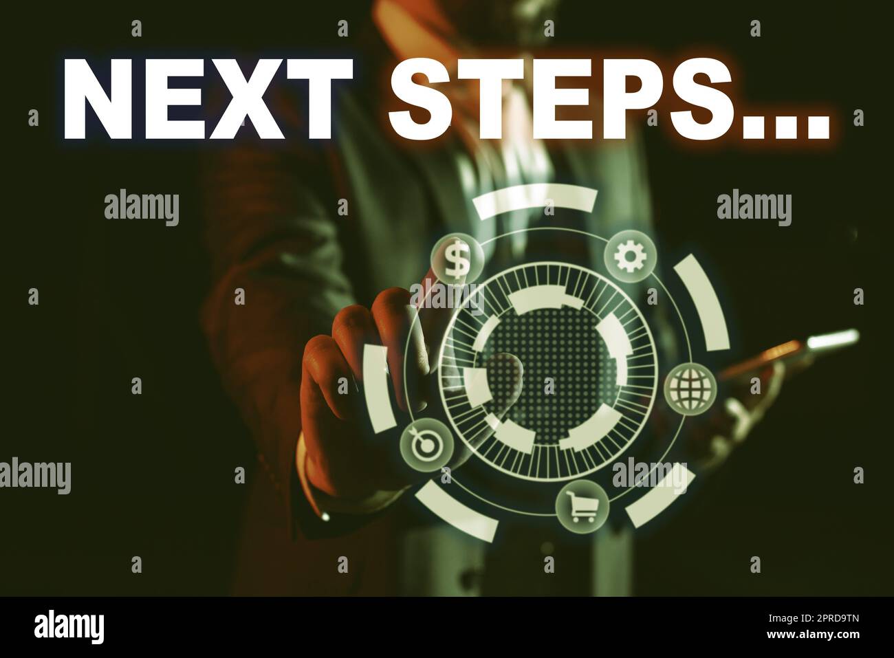 Sign displaying Next Steps . Business overview numper of process going ...