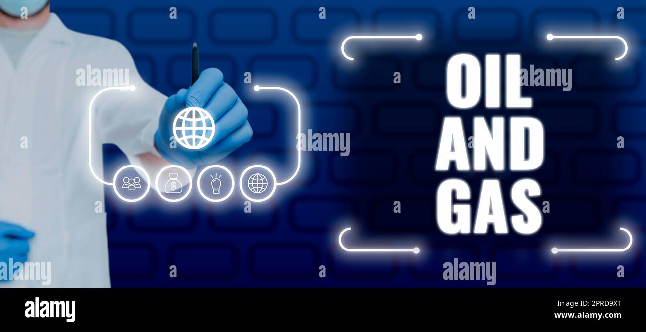 Text caption presenting Oil And Gas. Business idea Exploration ...