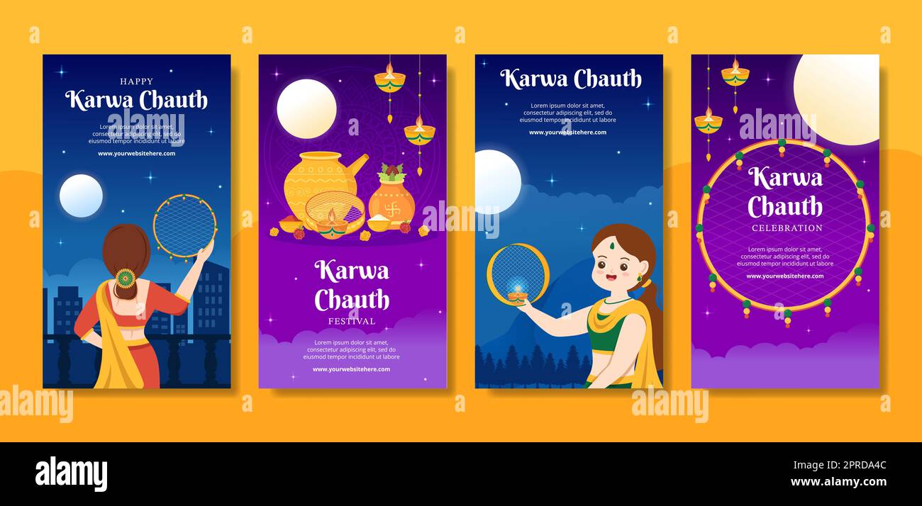 Karwa Chauth Festival Indian Social Media Stories Template Hand Drawn ...