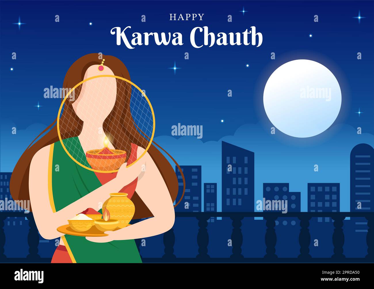 Karwa Chauth Festival Indian Background Template Hand Drawn Cartoon ...