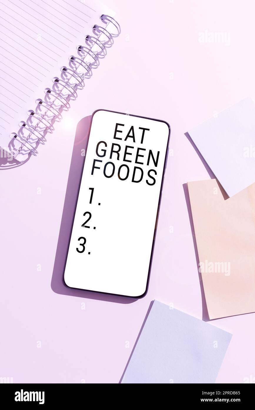 Text caption presenting Eat Green Foods. Word Written on Eating more ...
