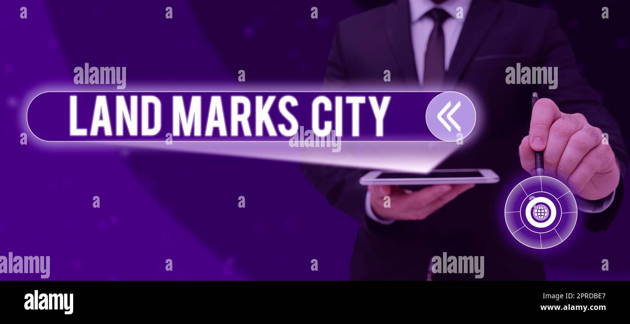 Hand writing sign Land Marks City. Conceptual photo Important ...