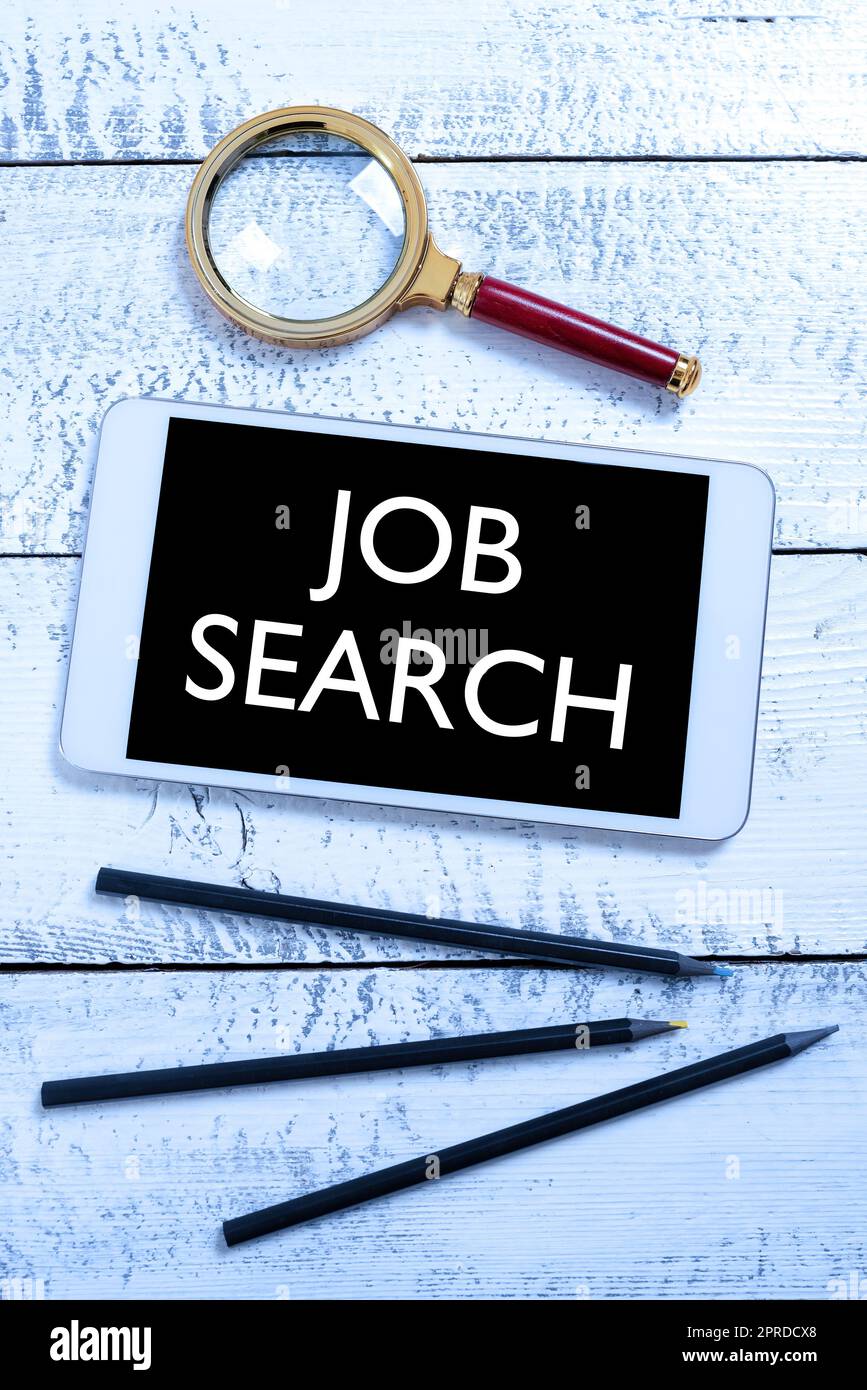 Text showing inspiration Job Search. Word for An act of person to find ...