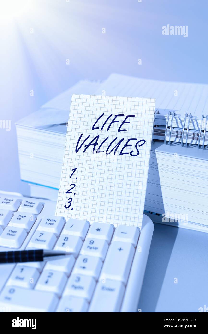 Conceptual caption Life Values. Word Written on things that you believe ...