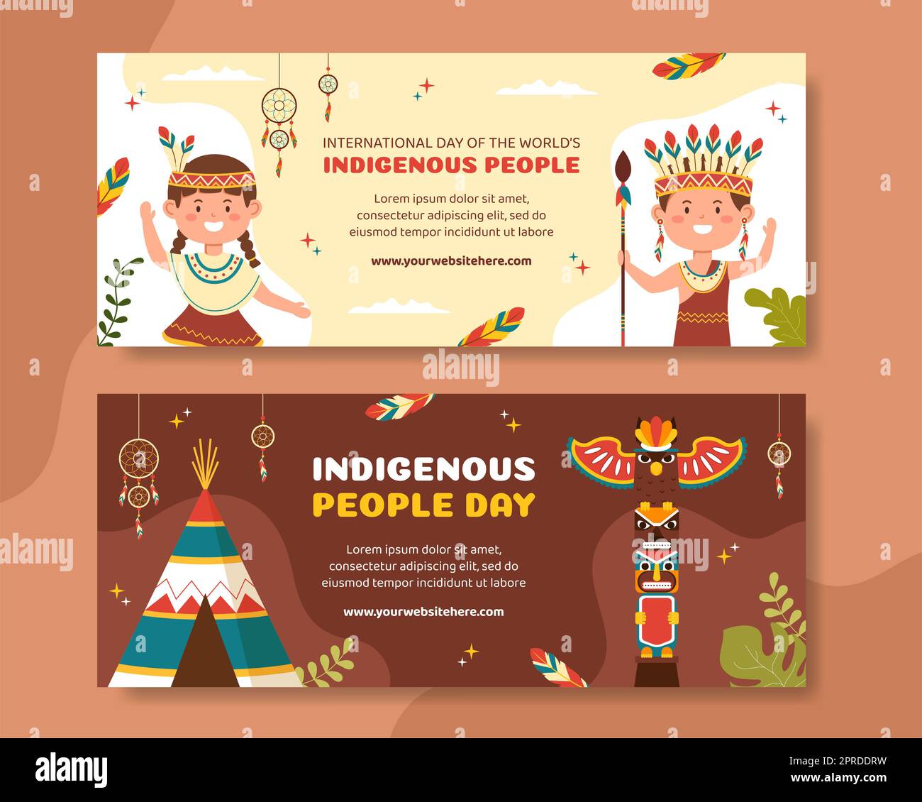World Indigenous Peoples Day Horizontal Banner Template Hand Drawn ...