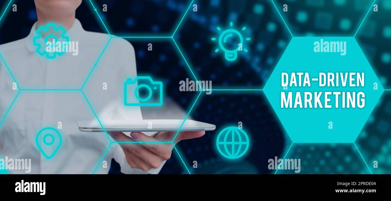 Text sign showing Data Driven Marketing. Concept meaning Strategy built ...