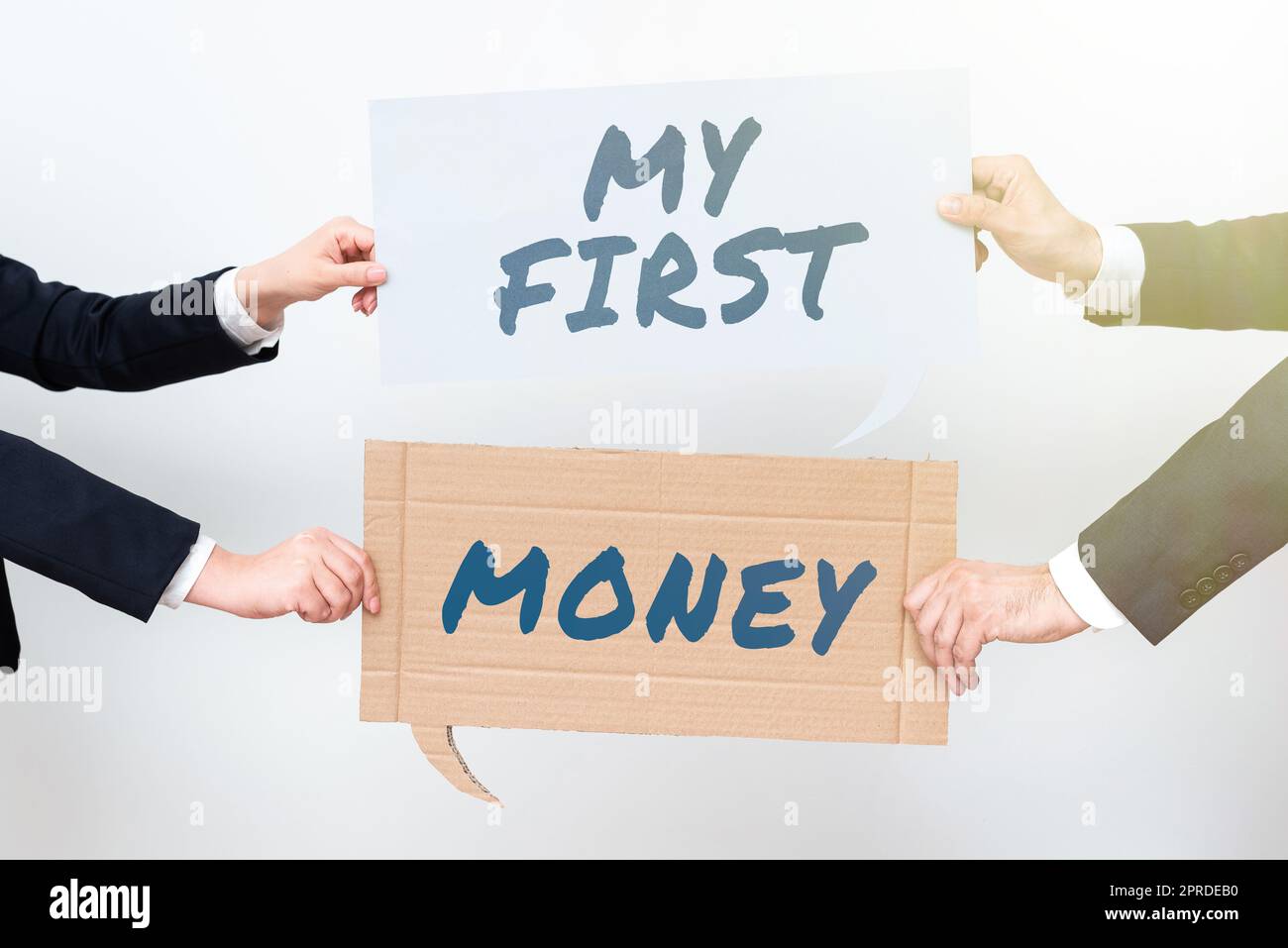Hand writing sign My First Money. Business approach Starting receiving ...