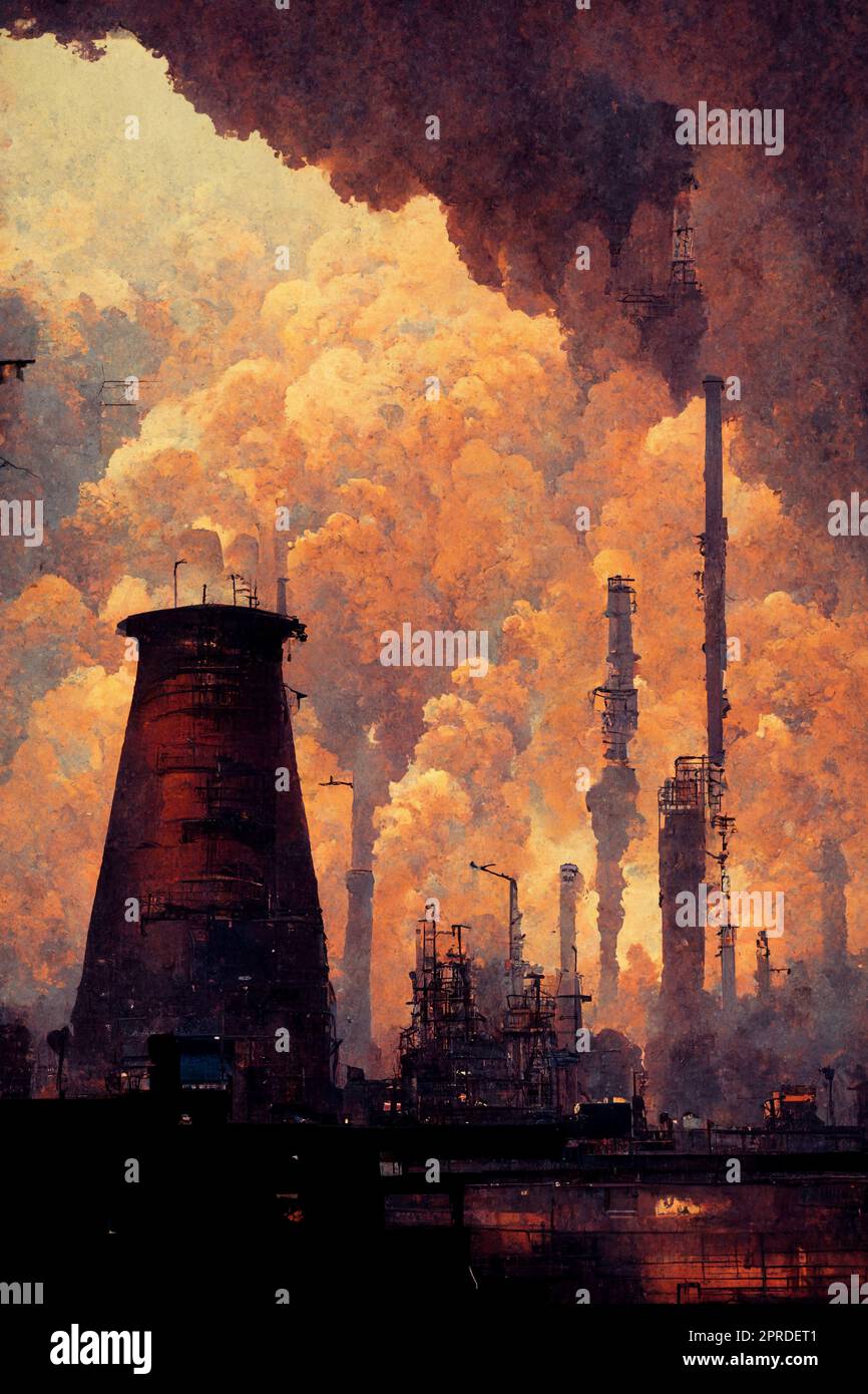 Industries that create pollution. Digital art painting illustration ...