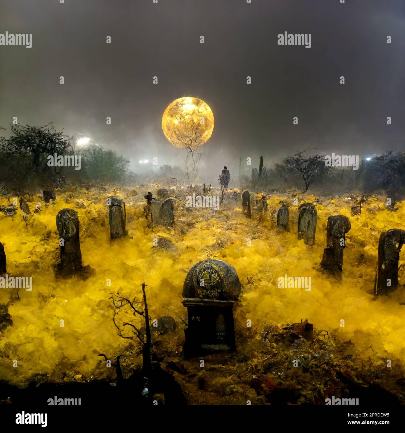 Graveyard cemetery in spooky scary night, full moon. Halloween ...