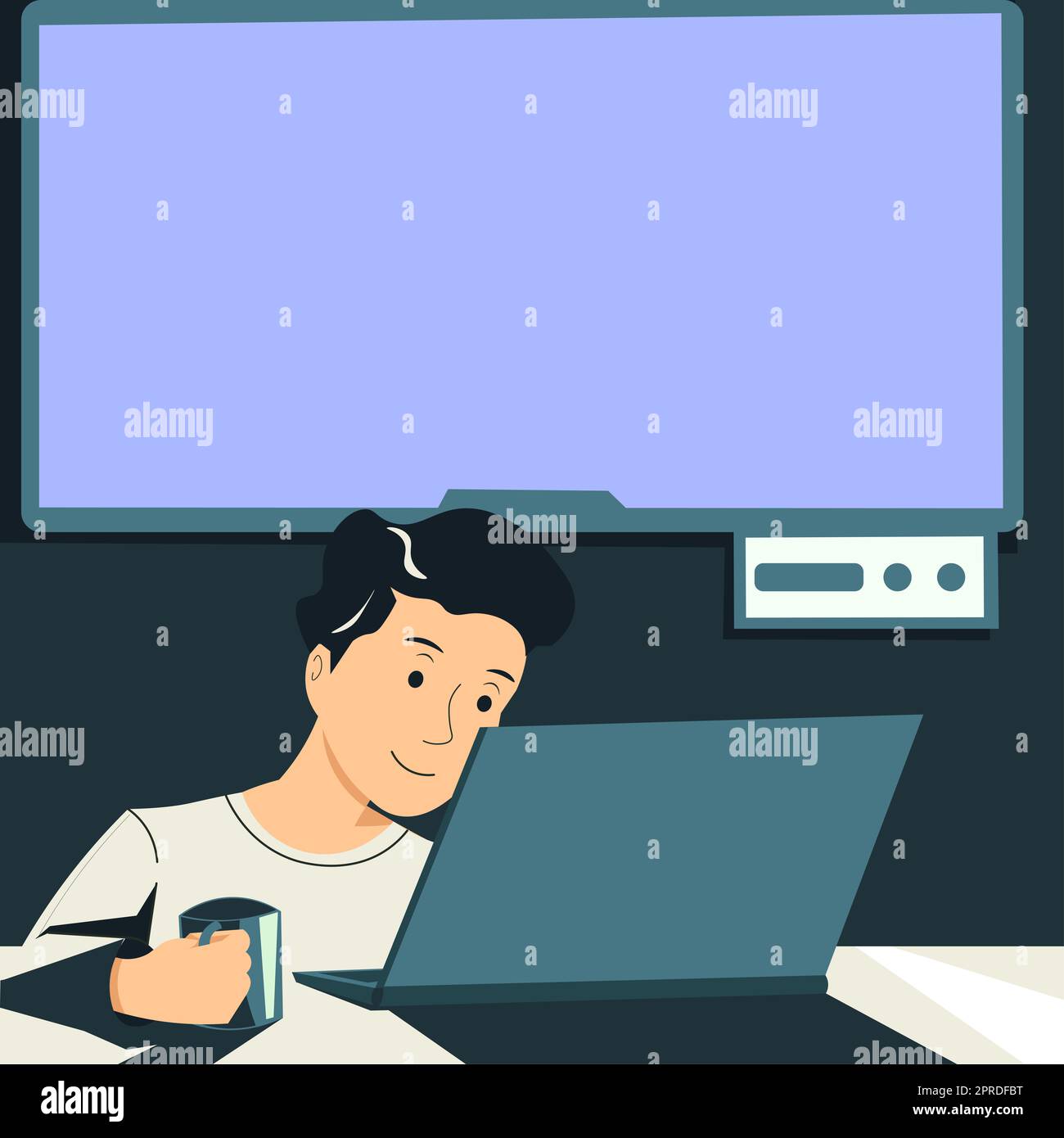 Cartoon man using computer in hi-res stock photography and images - Alamy