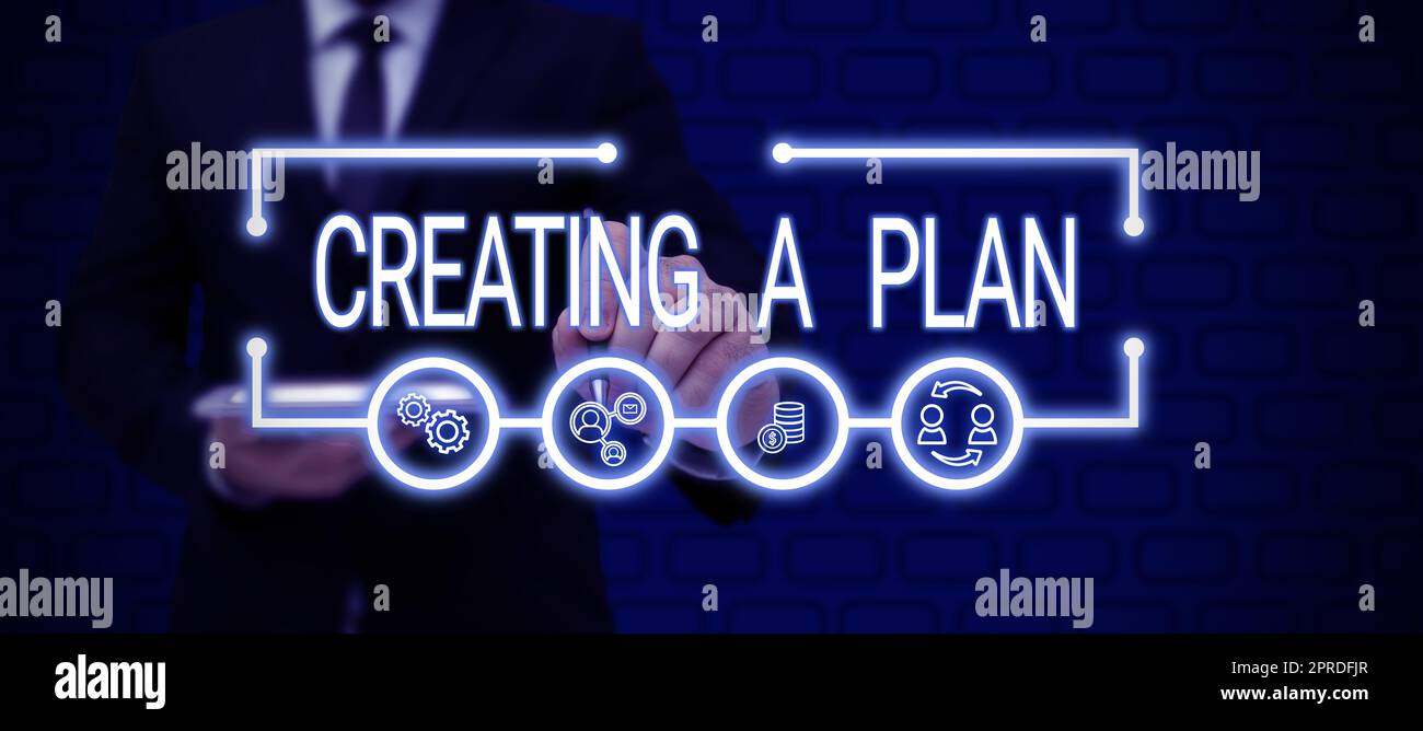 Text caption presenting Creating A Plan. Business overview Establish ...