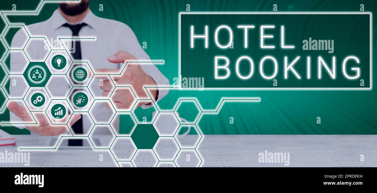 Text sign showing Hotel Booking. Business overview Online Reservations ...
