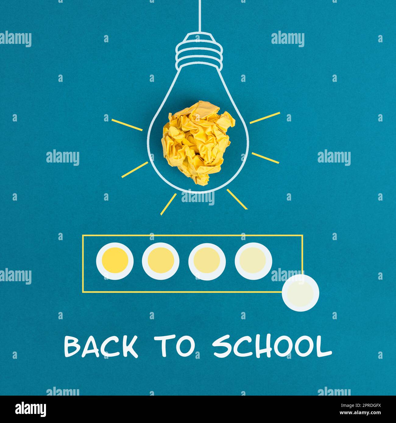 Lightbulb with crumpled paper and a loading bar, the phrase back to ...