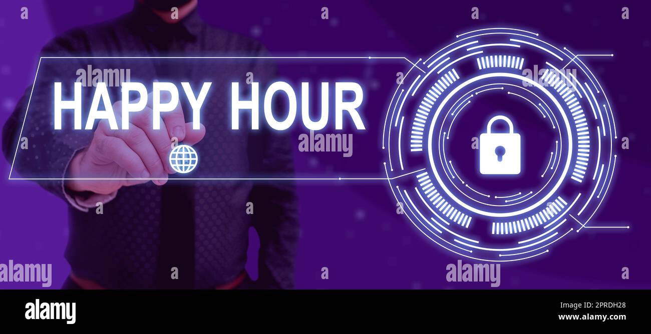 Sign displaying Happy Hour. Internet Concept Spending time for ...