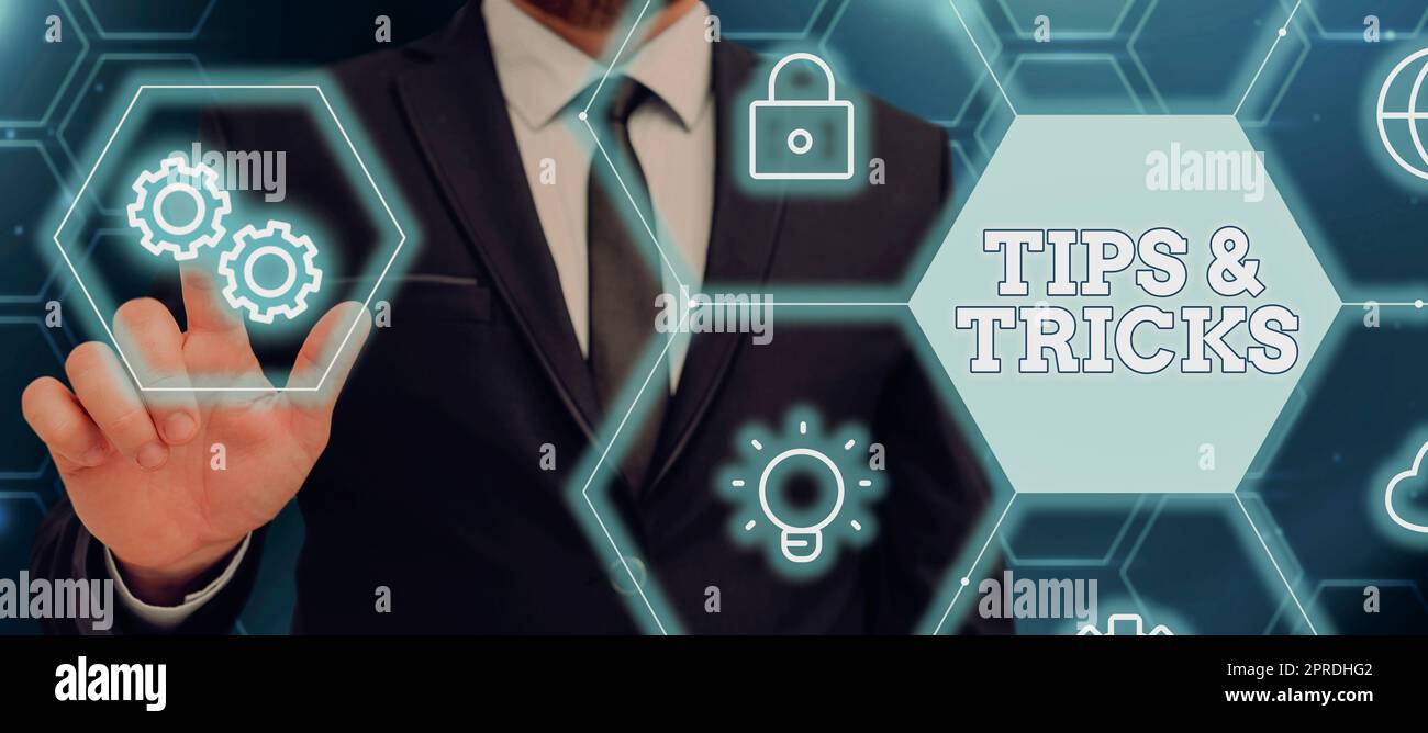 Sign displaying Tips And Tricks. Conceptual photo Steps Lifehacks Handy ...