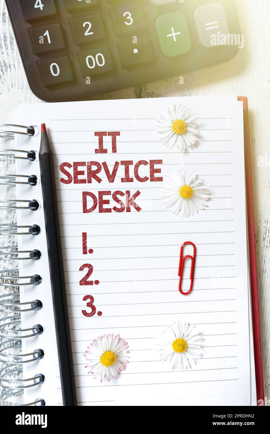 Text sign showing It Service Desk. Business idea Technological support ...