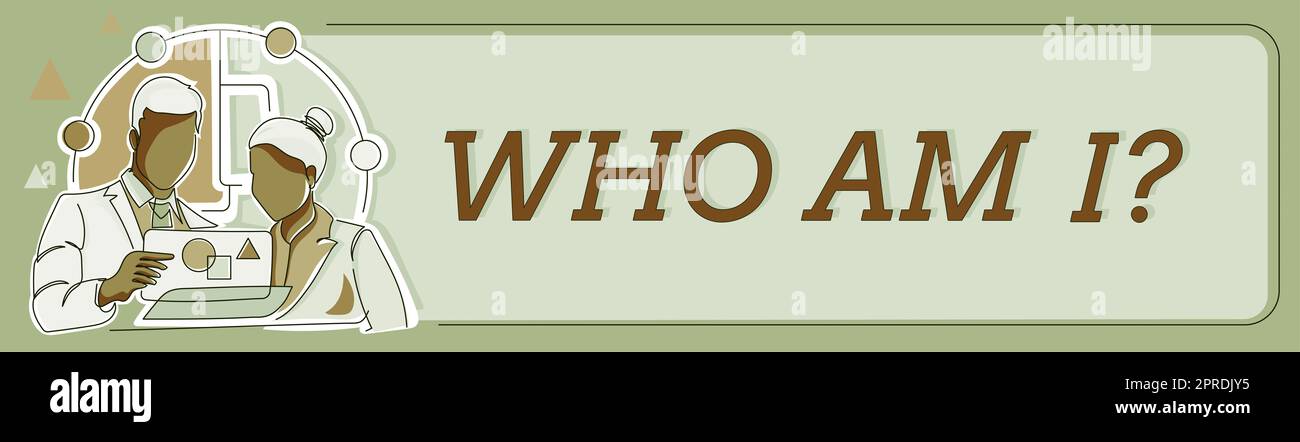 Hand writing sign Who Am I. Conceptual photo Introduce Identify ...