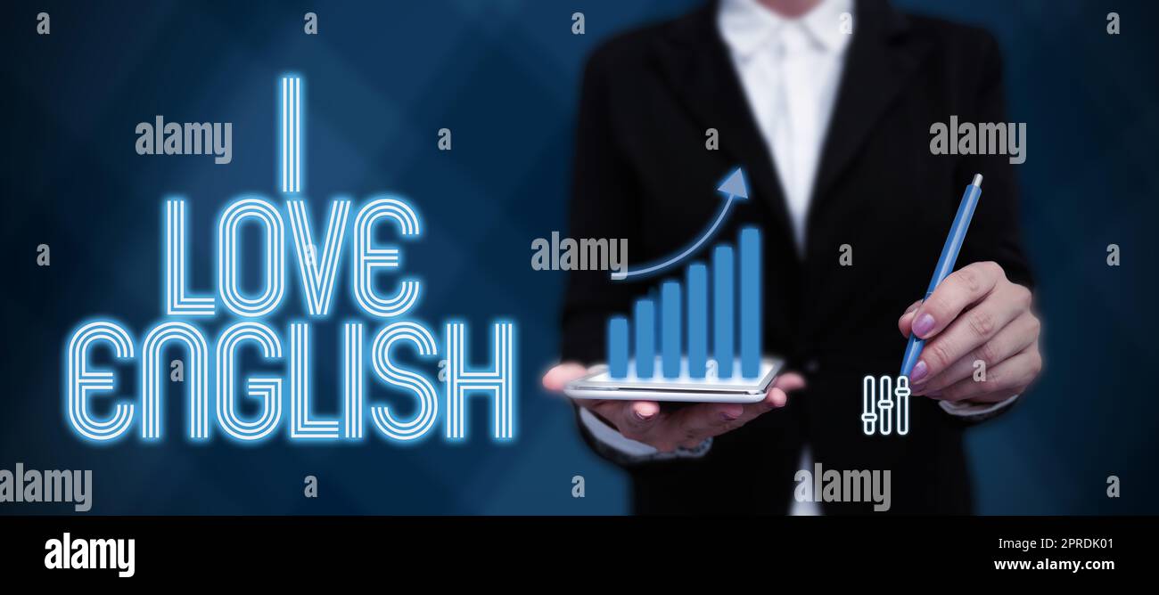 Conceptual display I Love English. Business concept To have affection ...