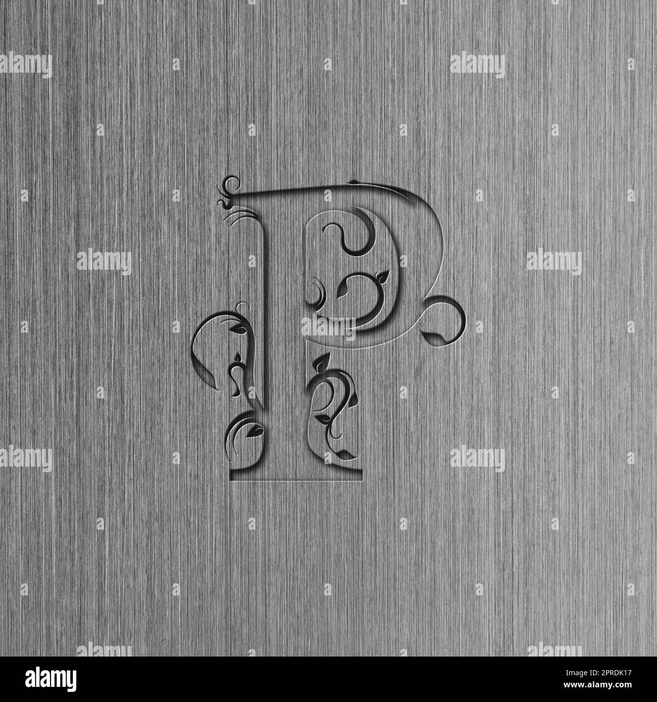 Macro shot of brushed steel with the letter P, metal texture background ...