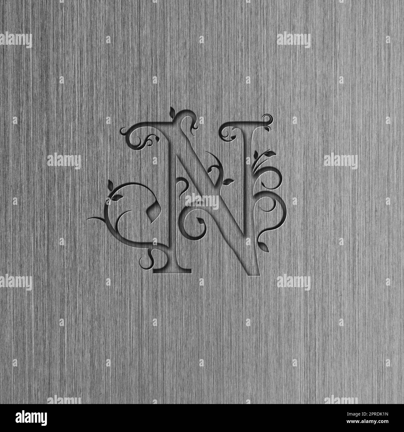 Macro shot of brushed steel with the letter N, metal texture background ...