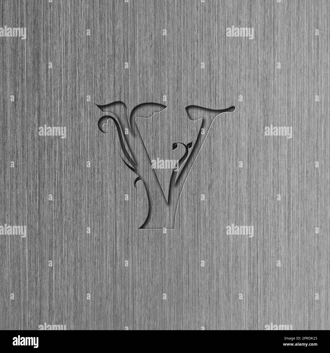 Macro shot of brushed steel with the letter V, metal texture background ...