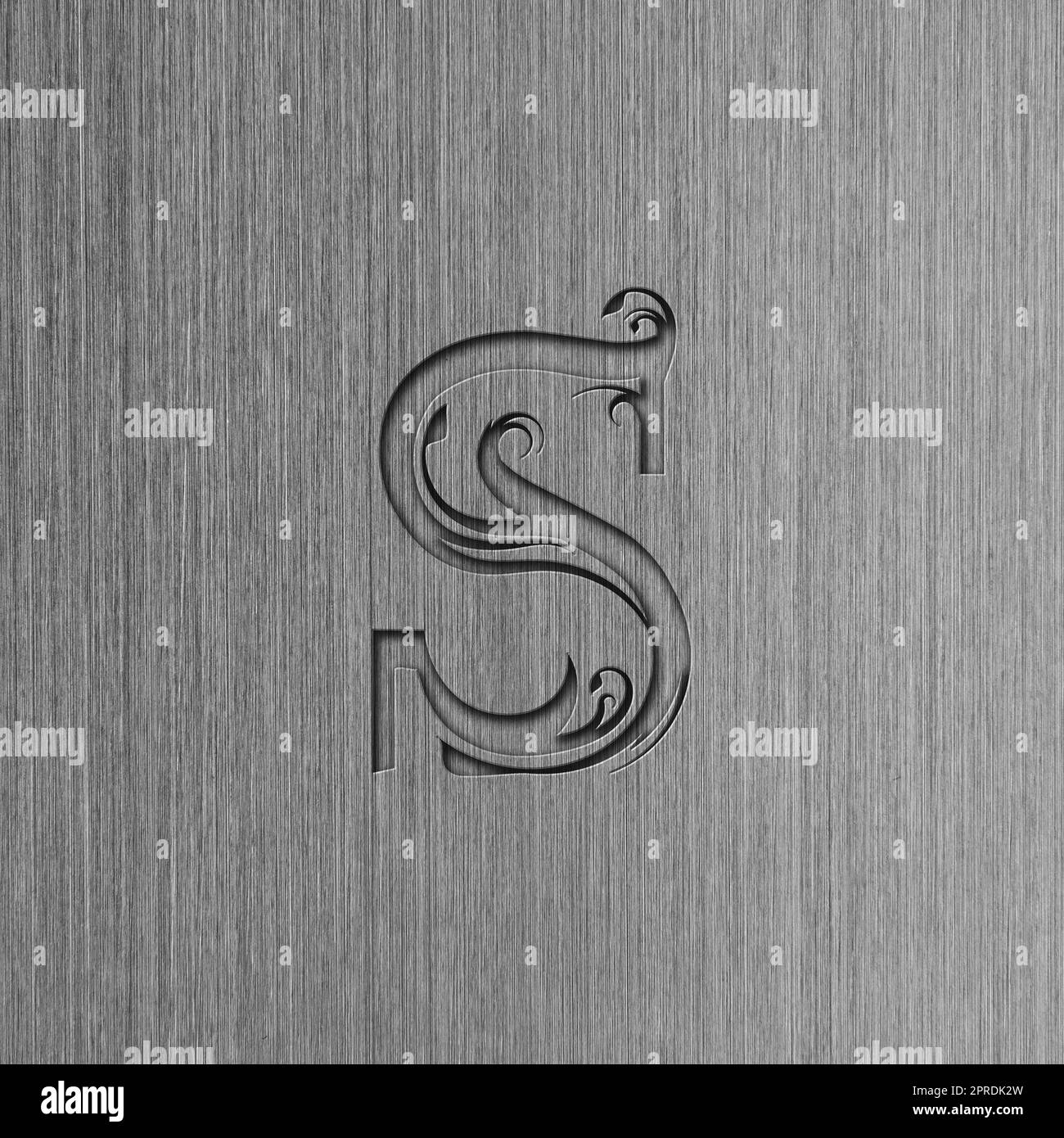 Macro shot of brushed steel with the letter S, metal texture background ...