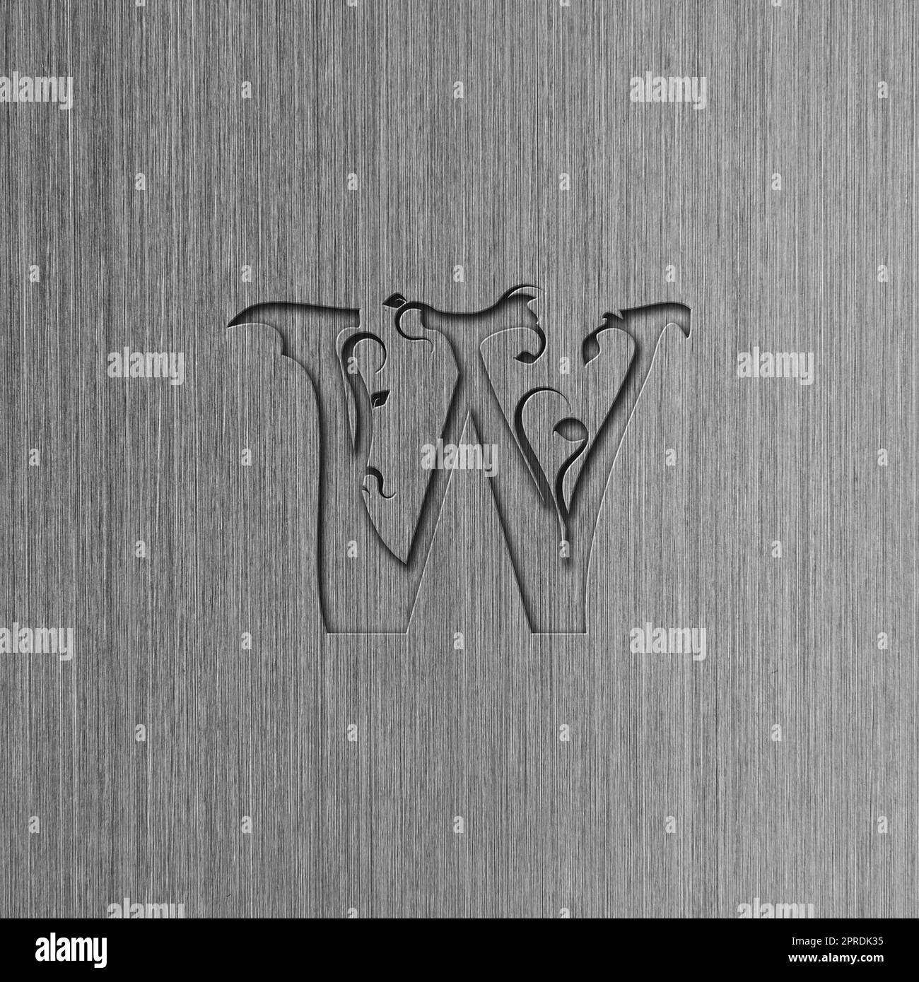 Macro shot of brushed steel with the letter W, metal texture background ...