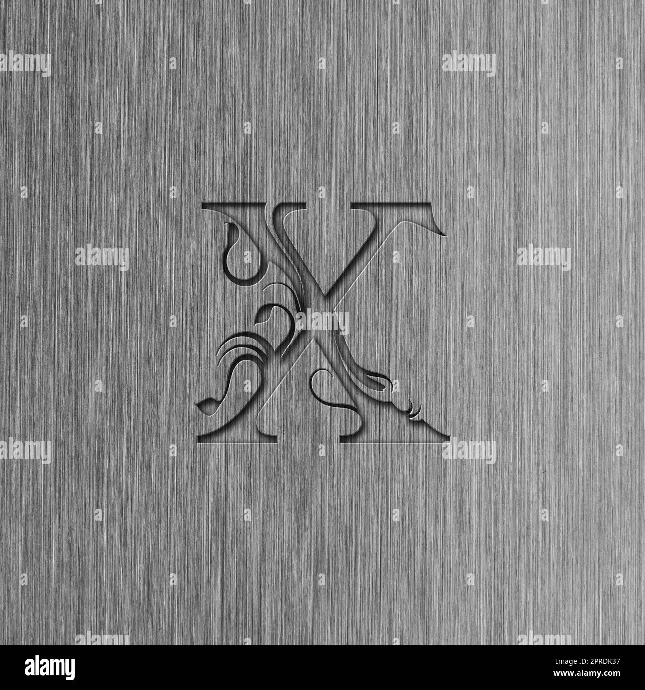 Macro shot of brushed steel with the letter X, metal texture background ...