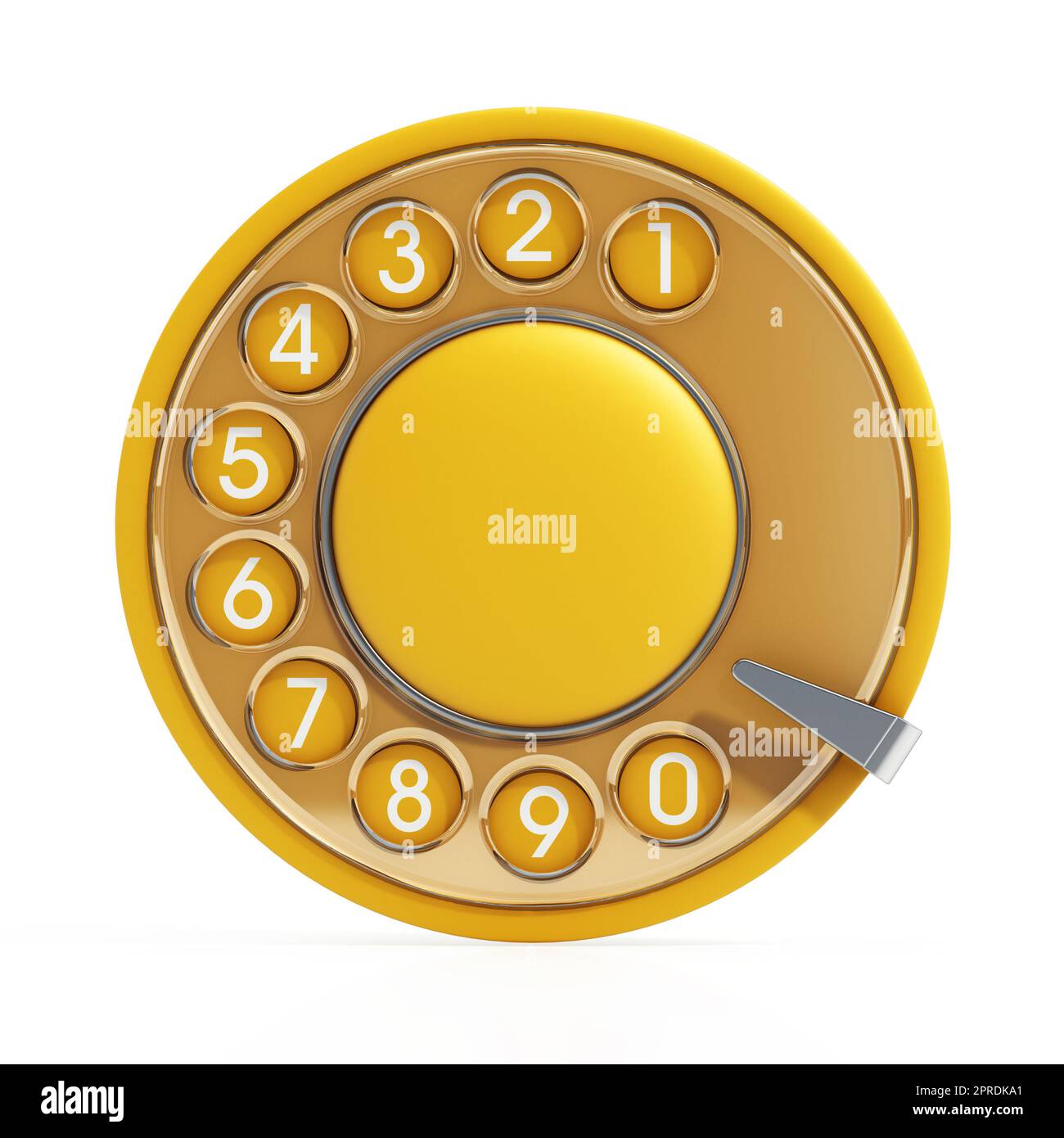 Yellow rotary dial of an analogue telephone. 3D illustration Stock ...
