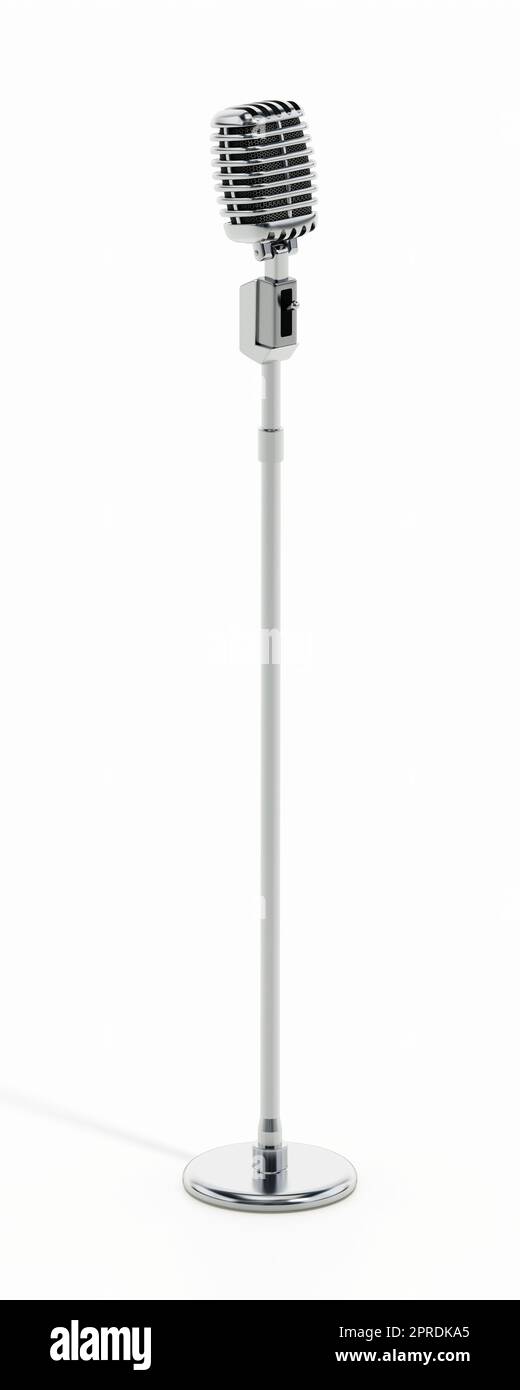 Vintage microphone with stand isolated on white background. 3D ...