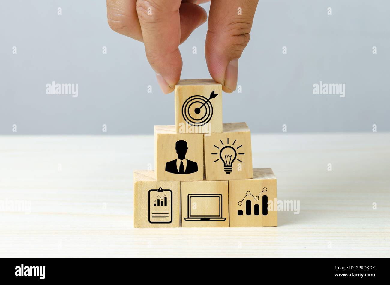 business strategy Action plan Goal and target icons with hand stack a ...