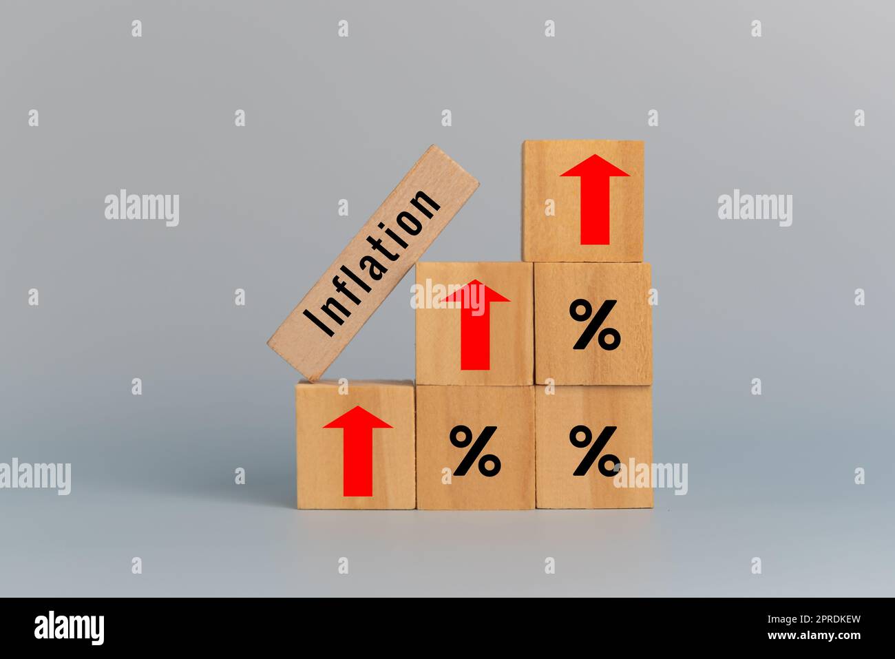 Wooden cubes inflation and arrow red with wood cube percentage symbol ...