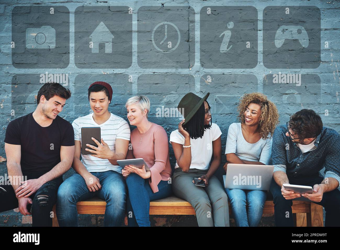 We stay connected everywhere we go. a group of cheerful creative ...