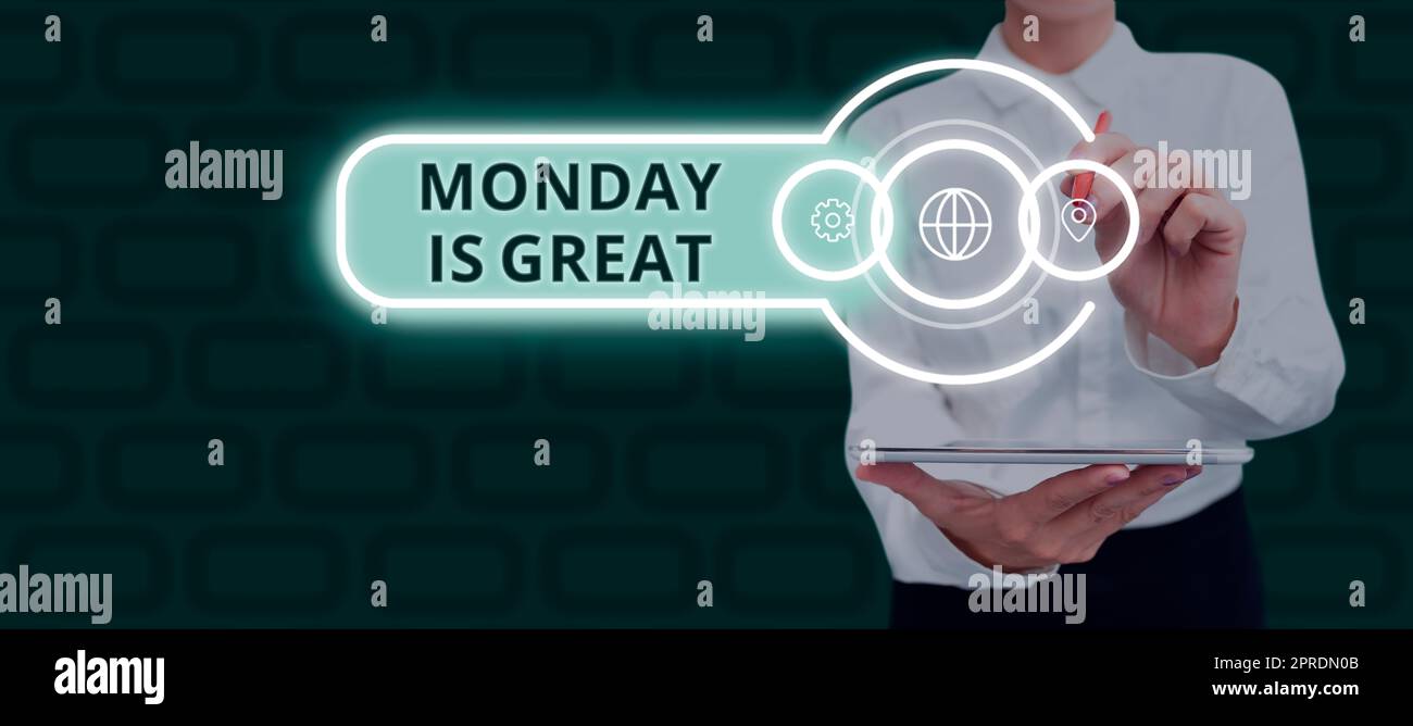 Text showing inspiration Monday Is Great. Business approach Excellent ...