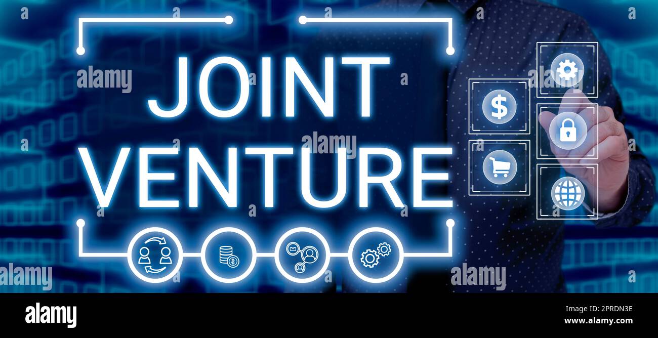 Text caption presenting Joint Venture. Conceptual photo Collaboration ...