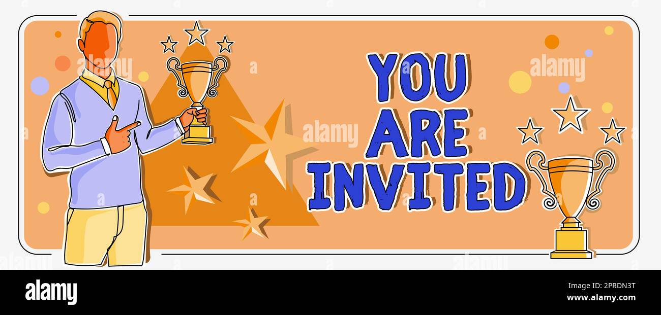 Hand writing sign You Are Invited. Business overview Receiving and ...