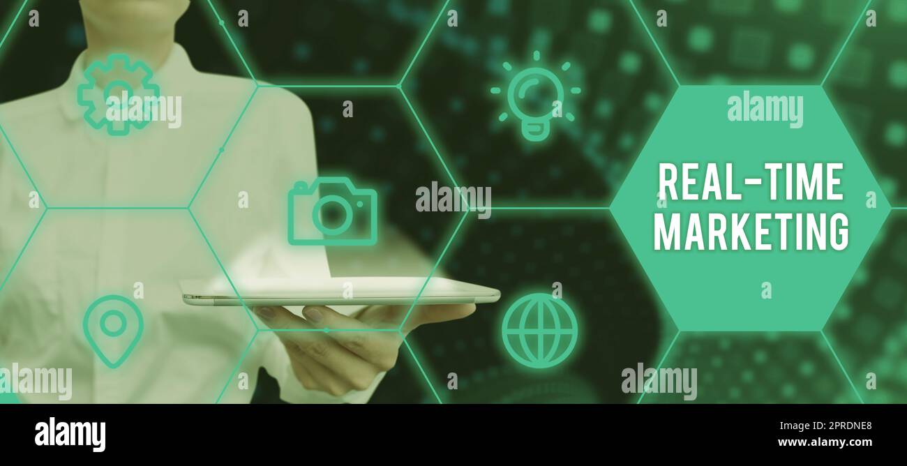 Text caption presenting Real Time Marketing. Word for Creating a ...