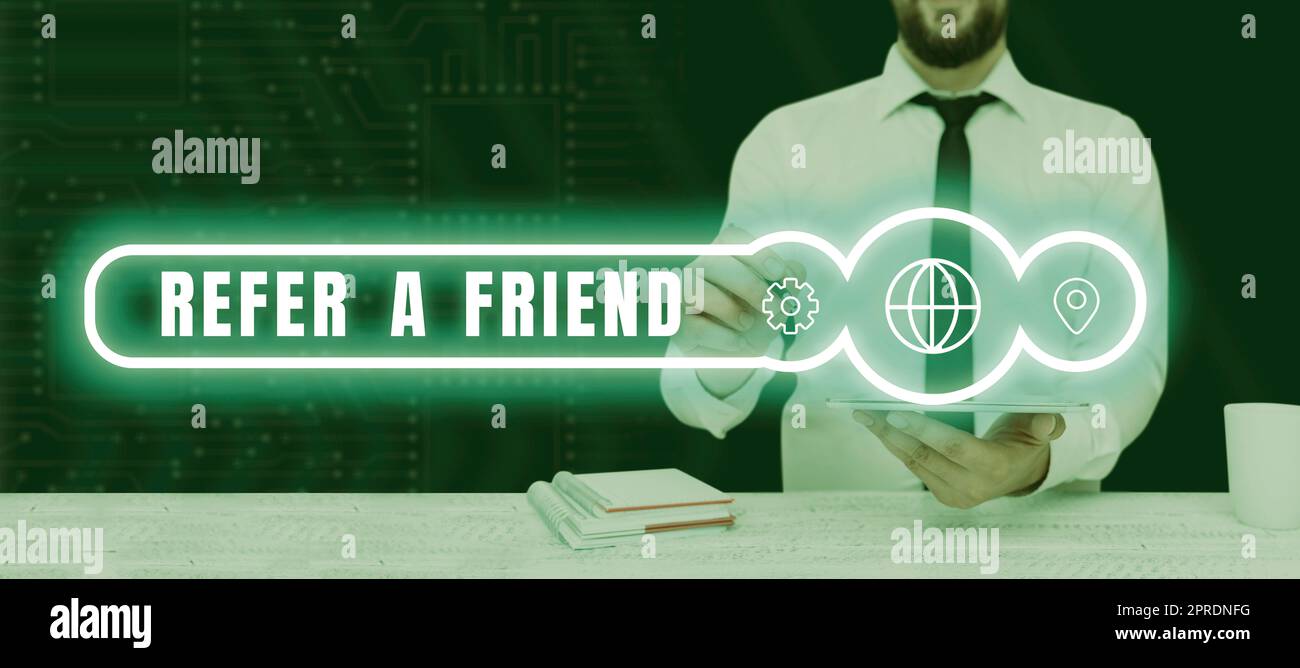 Text showing inspiration Refer A Friend. Internet Concept ...