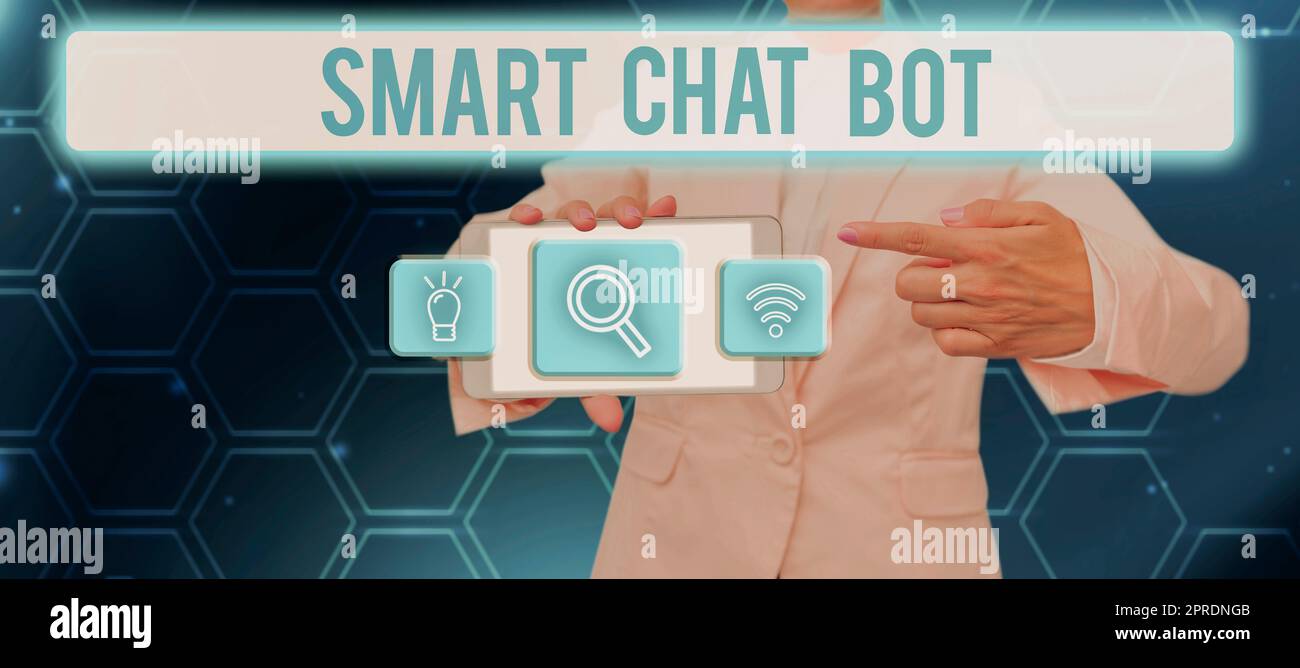 Sign displaying Smart Chat Bot. Word for Artificial intelligence chatting with machines robots ...