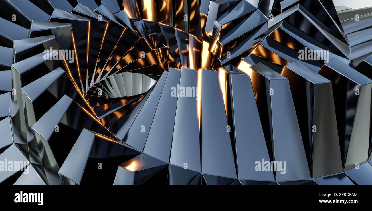 detailed close-up view of a metallic object 3d render illustration ...