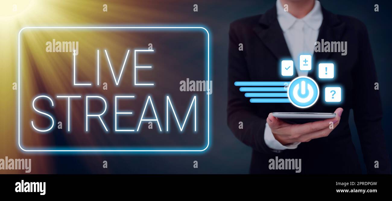 Conceptual caption Live Stream. Word Written on transmit or receive ...