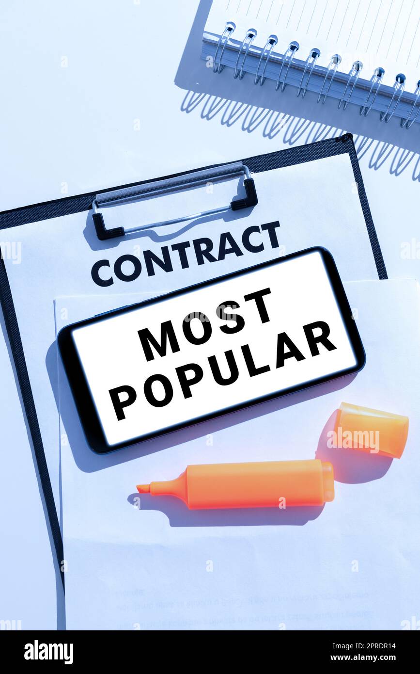 Hand writing sign Most Popular. Business showcase Liked Followed ...