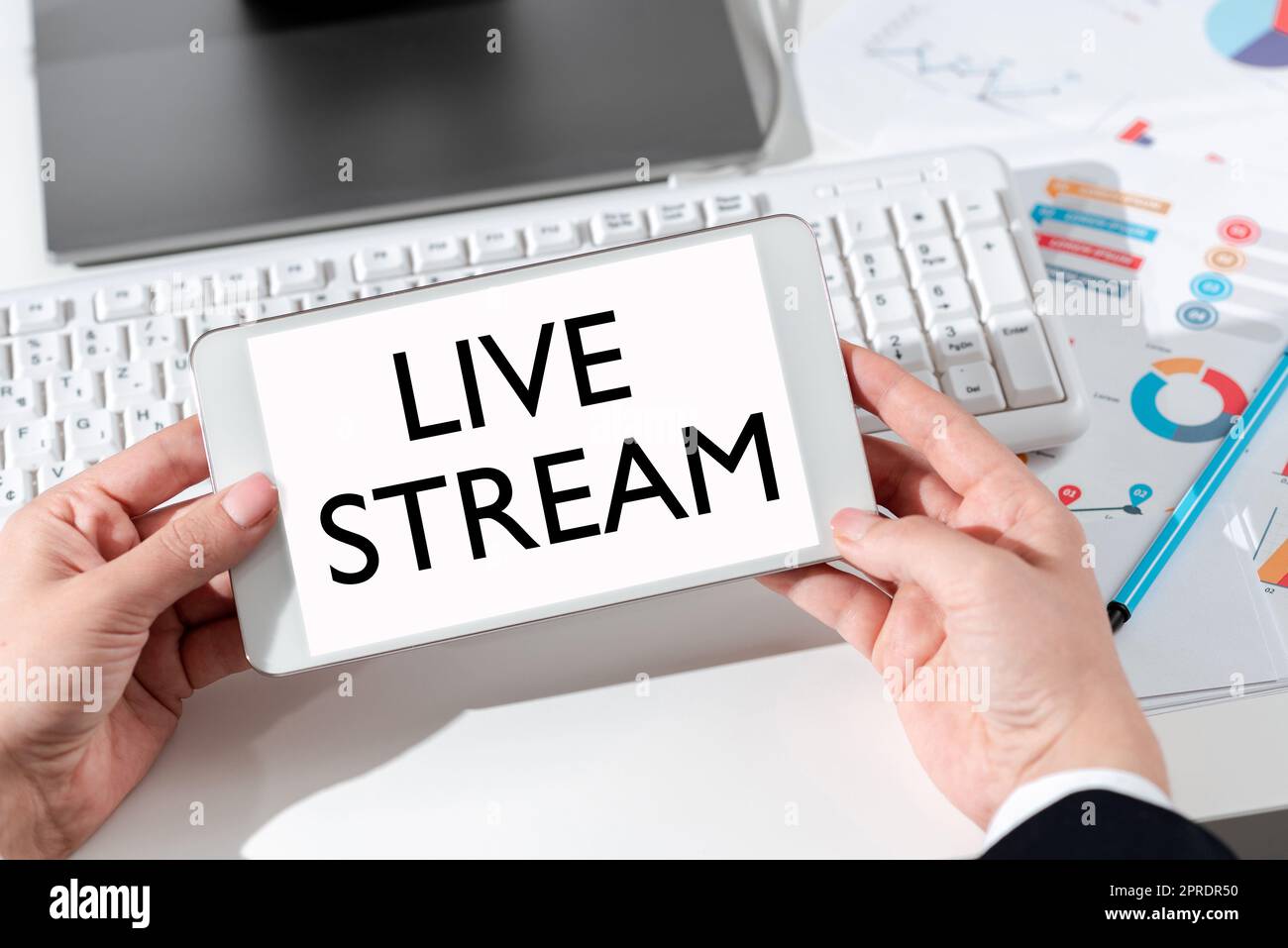 Conceptual caption Live Stream. Business overview transmit or receive ...