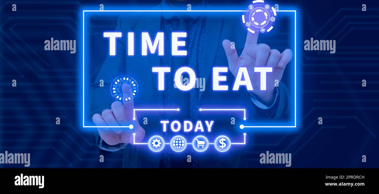 Conceptual caption Time To Eat. Internet Concept Right moment to enjoy ...