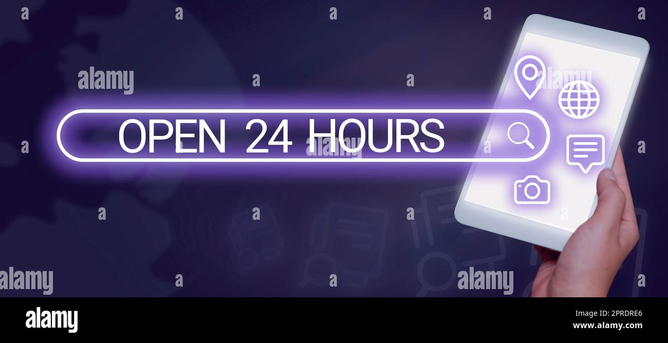 Writing displaying text Open 24 Hours. Internet Concept Working all day ...