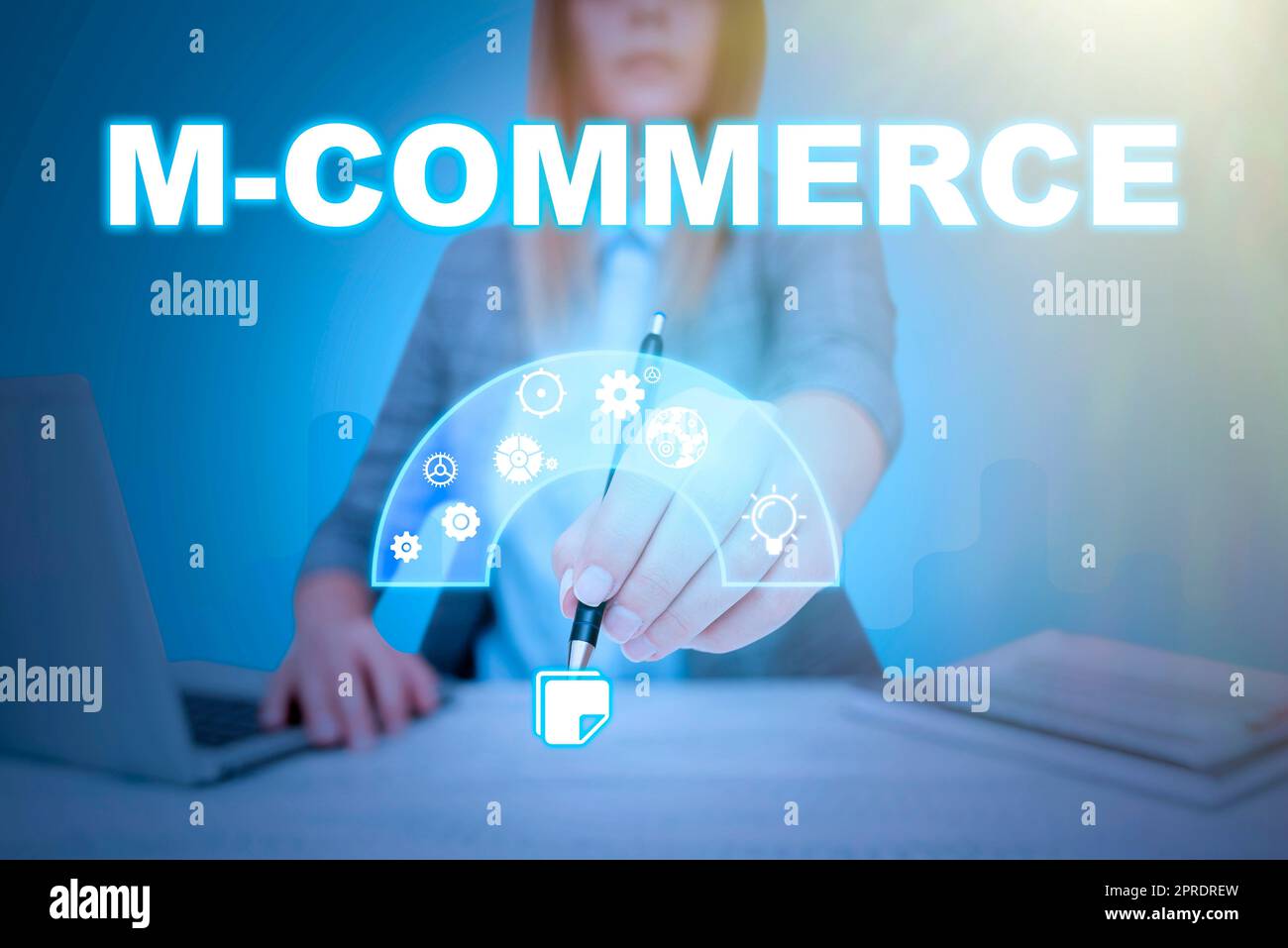 Conceptual caption M Commerce. Business idea commercial transactions ...