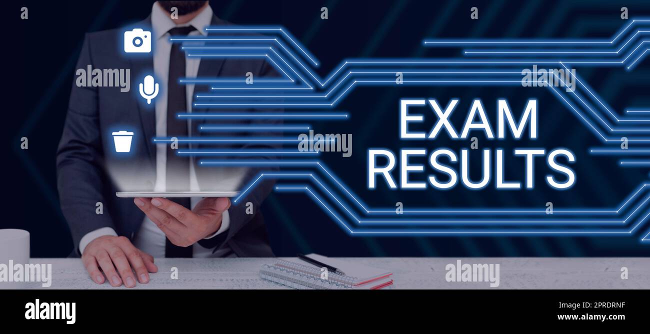 Text caption presenting Exam Results. Business idea An outcome of a ...