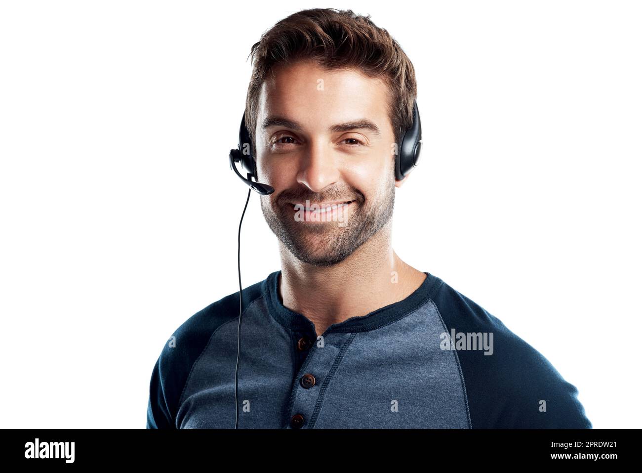 Good day, youre speaking to... Studio portrait of a handsome young man ...