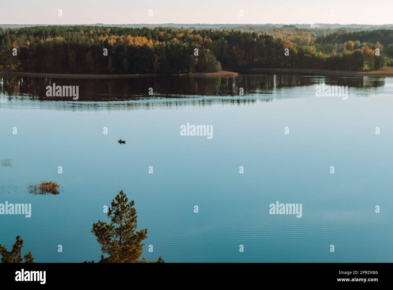Lake Baltieji Lakajai in Labanoras Regional Park, Lithuania from a bird ...