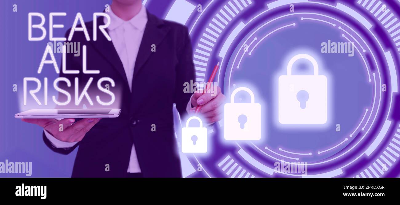 Conceptual caption Bear All Risks. Internet Concept Be aware of all ...